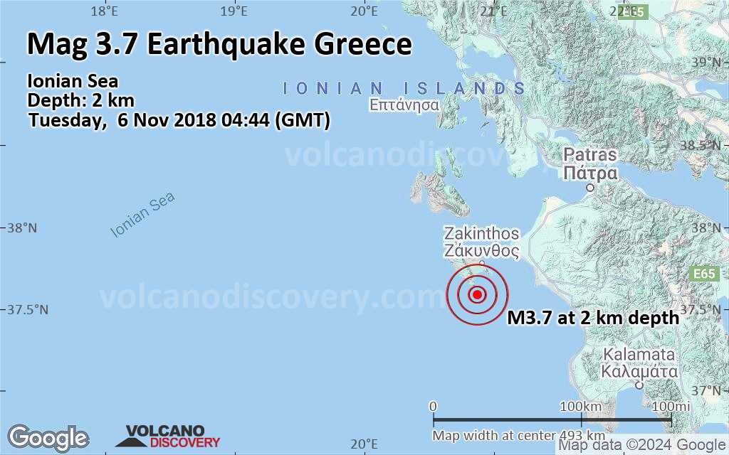 Light Mag. 3.7 Earthquake - Ionian Sea, 24 km Southeast of Zakynthos ...