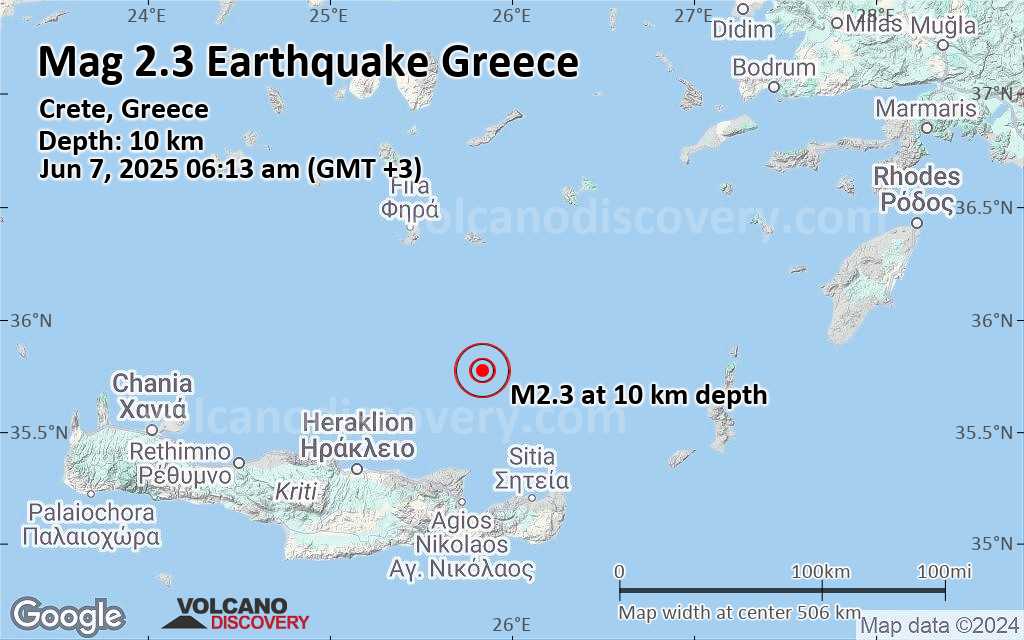 Sismo débil mag. 2.3 (unconfirmed) - Crete, Greece, sábado 7 jun 2025 a ...