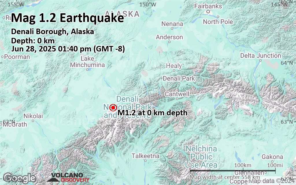 Minor Mag. 1.2 Earthquake - 39 km SSE of Denali National Park, Alaska ...