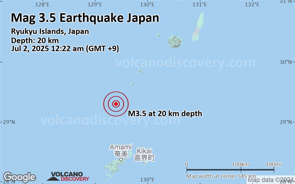 Leichtes Erdbeben der Stärke 3.5 - East China Sea, Präfektur Kagoshima ...