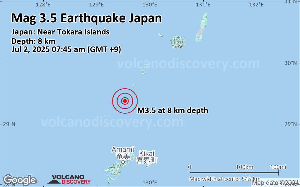 Light Mag. 3.5 Earthquake - Japan: Near Tokara Islands on Wednesday ...