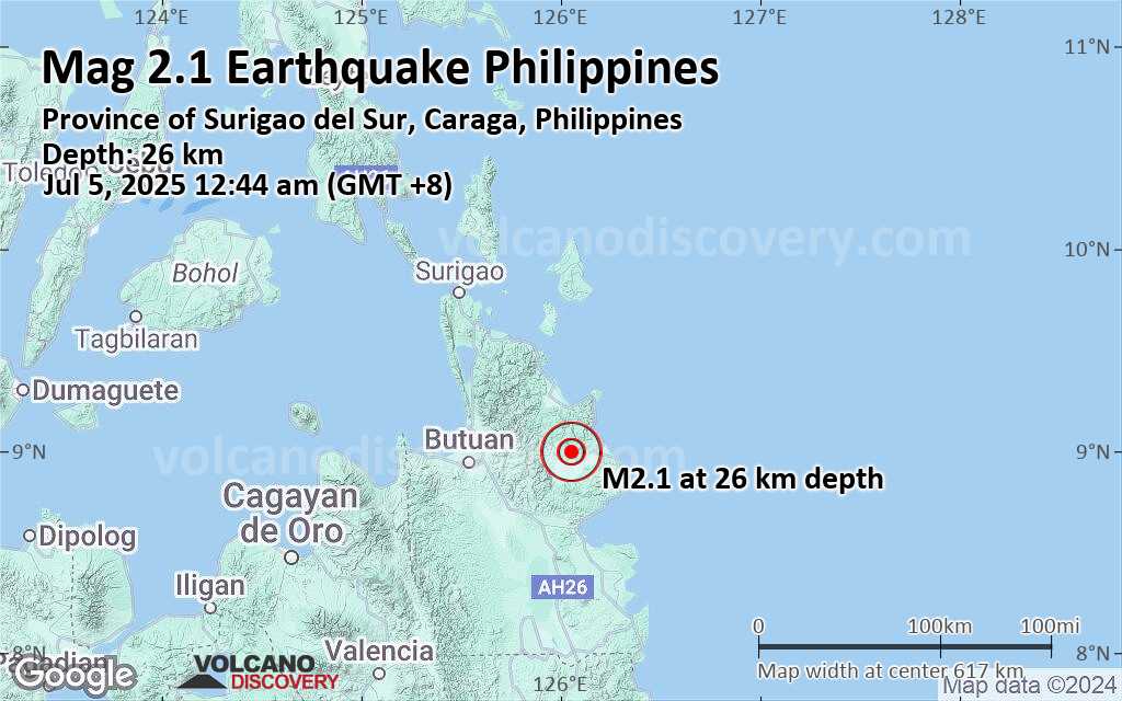 Weak Mag. 2.1 Earthquake - 19 km Southwest of Tandag, Province of ...