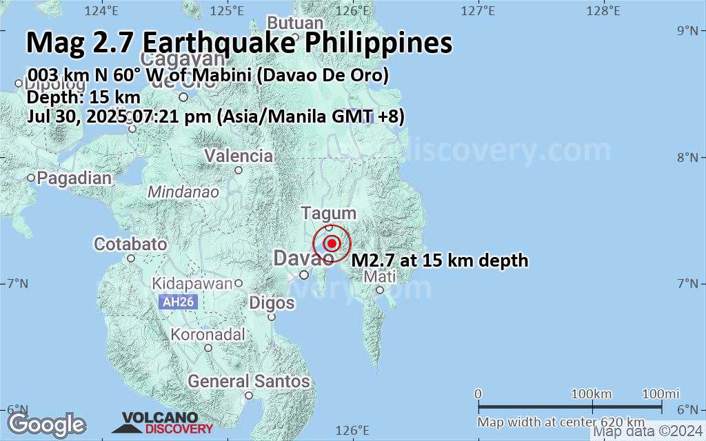 Weak Mag. 2.7 Earthquake - Philippine Sea, 13 km South of Magugpo ...