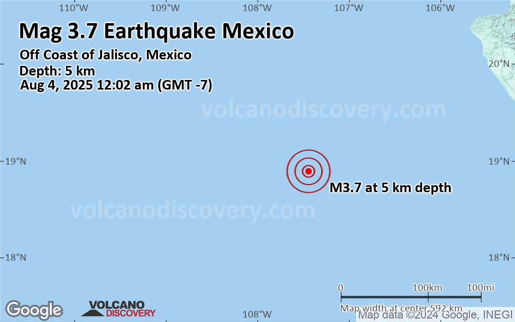 Light Mag. 3.7 Earthquake (unconfirmed) - Off Coast of Jalisco, Mexico ...