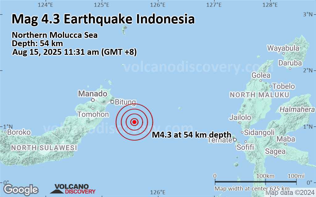 Moderate Mag. 4.3 Earthquake - Maluku Sea, 60 km Southeast of Bitung ...