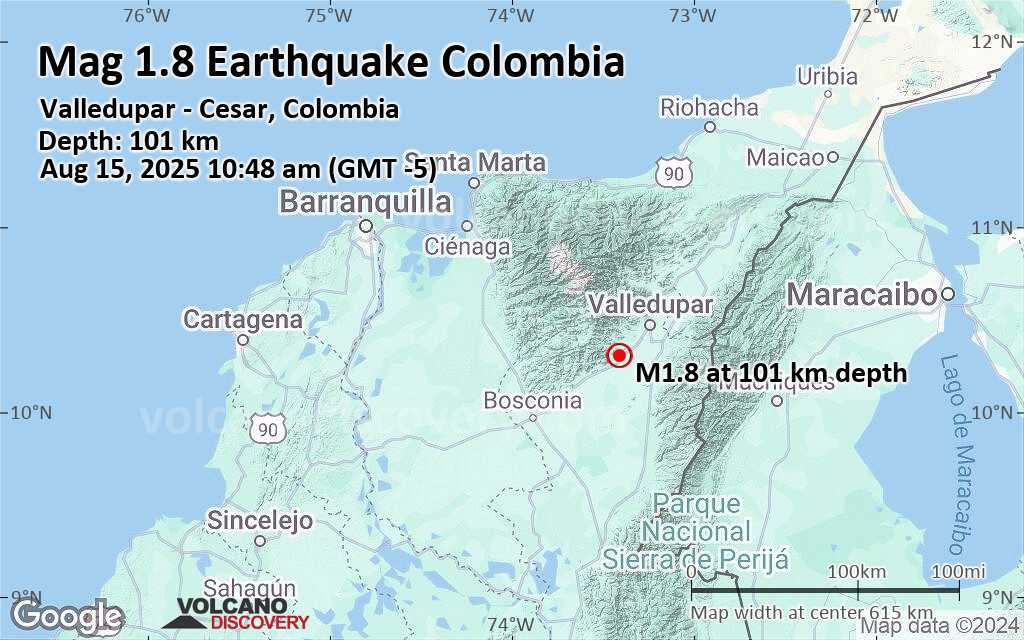 Minor Mag. 1.8 Earthquake - Valledupar - Cesar, Colombia, on Friday ...