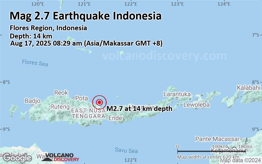 Weak Mag. 2.7 Earthquake - Flores Sea, 59 km Northwest of Ende ...
