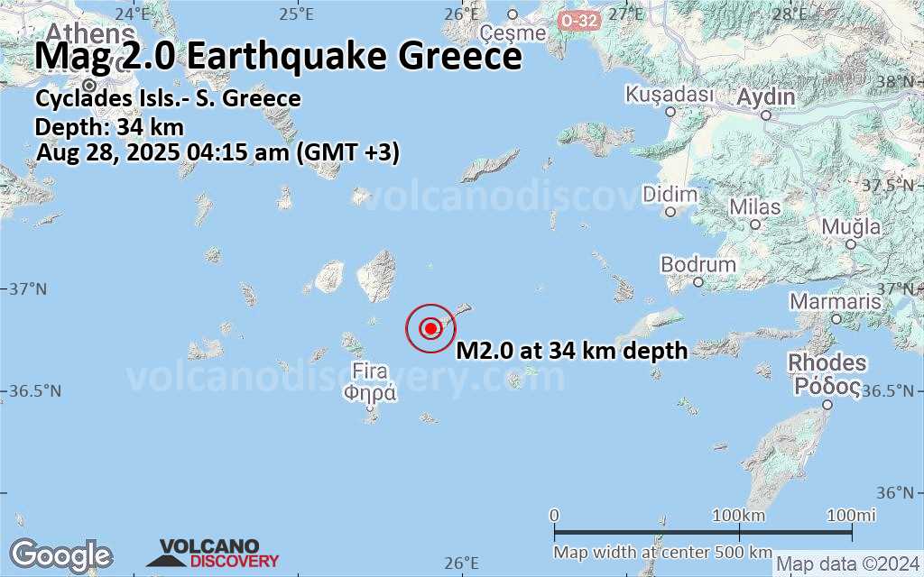 Weak Mag. 2.0 Earthquake - 48 km East of Ios, Nomos Kykladon, South ...