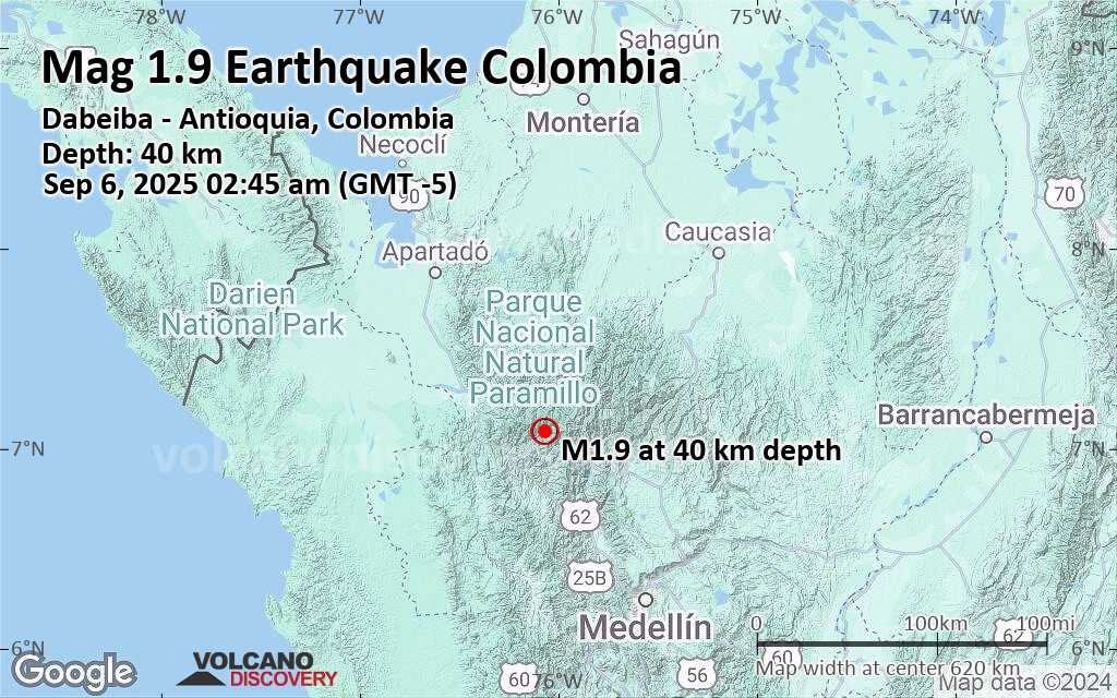 Minor Mag. 1.9 Earthquake - 35 km West of Ituango, Antioquia, Colombia ...