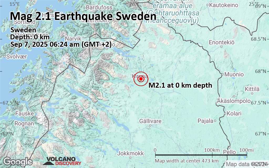 Weak Mag. 2.1 Earthquake - Sweden on Sunday, Sep 7, 2025, at 06:24 am ...