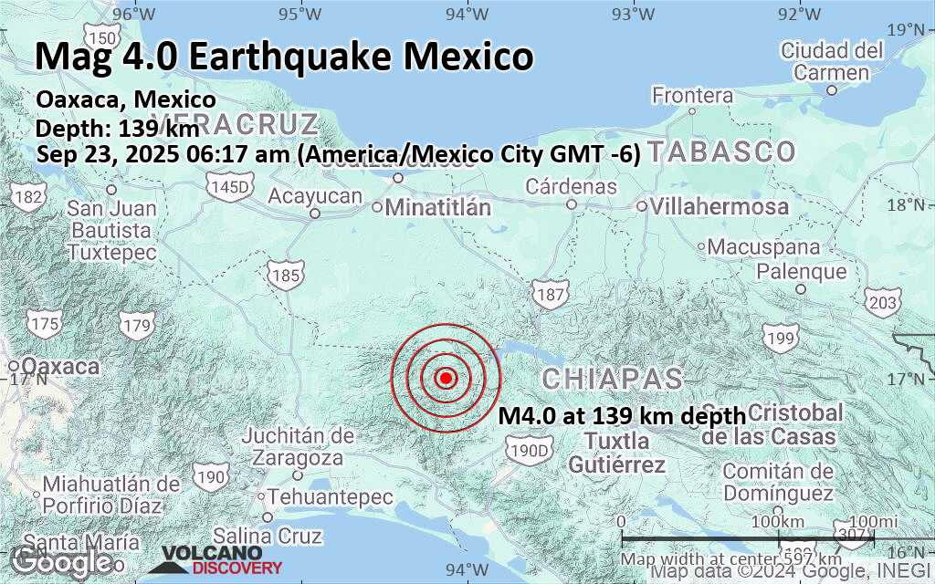 Moderate Mag. 4.0 Earthquake - Estado de Oaxaca, 56 km Northwest of ...