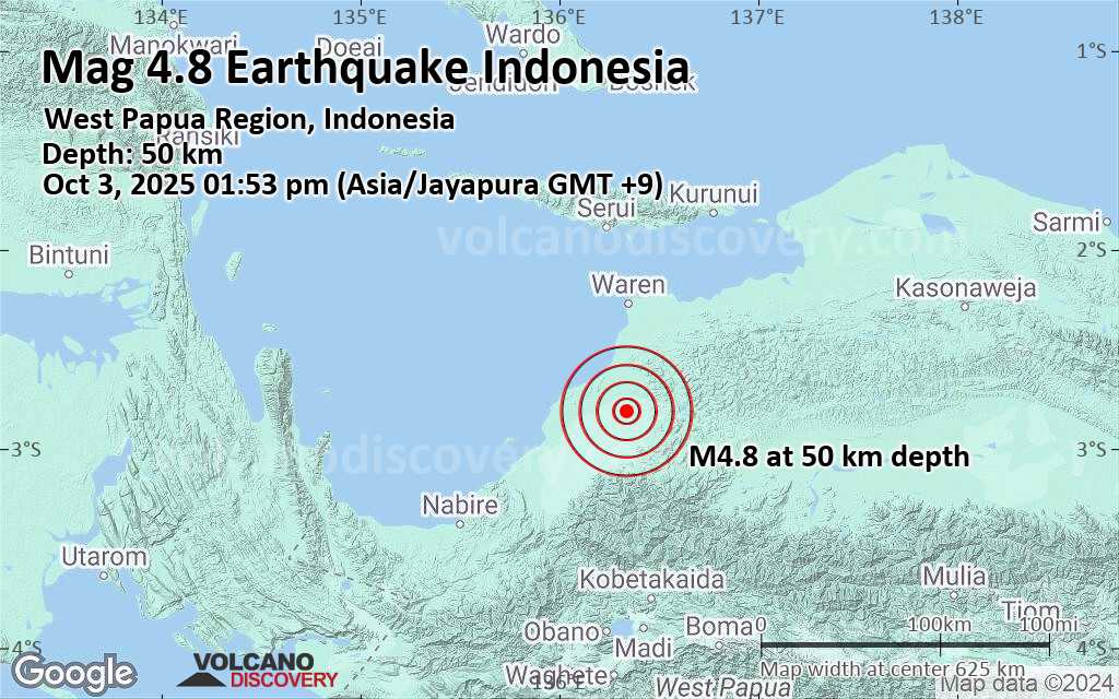 Moderate Mag. 4.8 Earthquake - Kabupaten Waropen, South Papua, 111 km ...