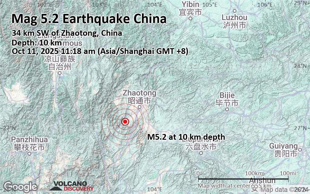 Strong Mag. 5.2 Earthquake - 35 km Southwest of Zhaotong, Yunnan Sheng ...