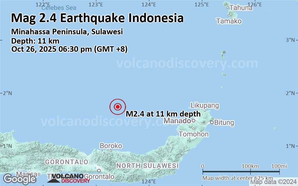 Schwaches Erdbeben Stärke 2.4 - Minahassa Peninsula, Sulawesi, am ...