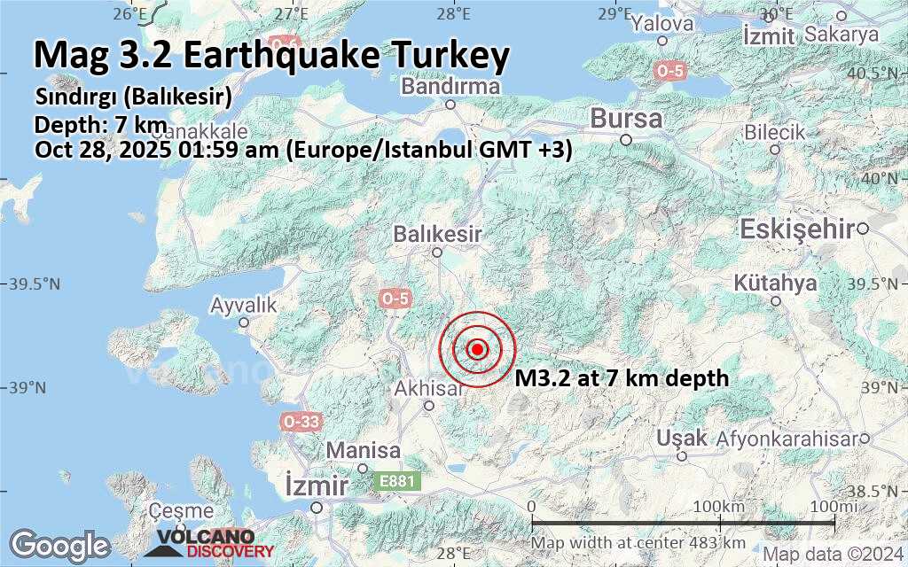 Light Mag. 3.2 Earthquake - Sındırgı (Balıkesir) on Tuesday, Oct 28 ...