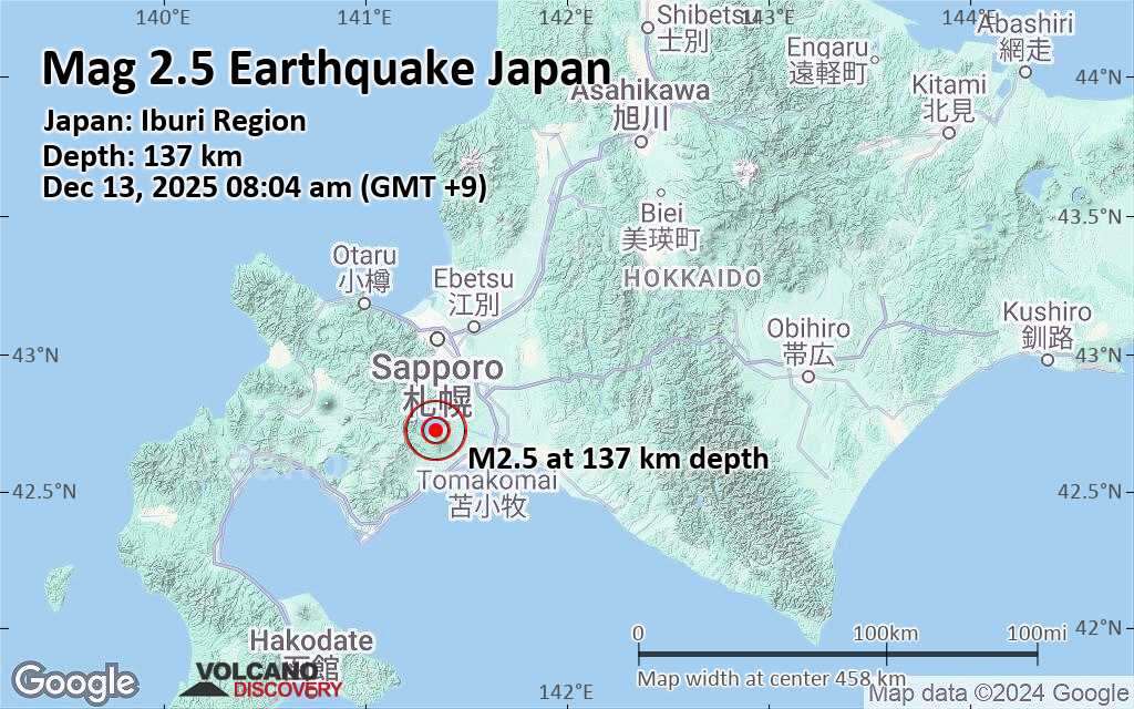 Weak Mag. 2.5 Earthquake - Japan: Iburi Region on Saturday, Dec 13 ...