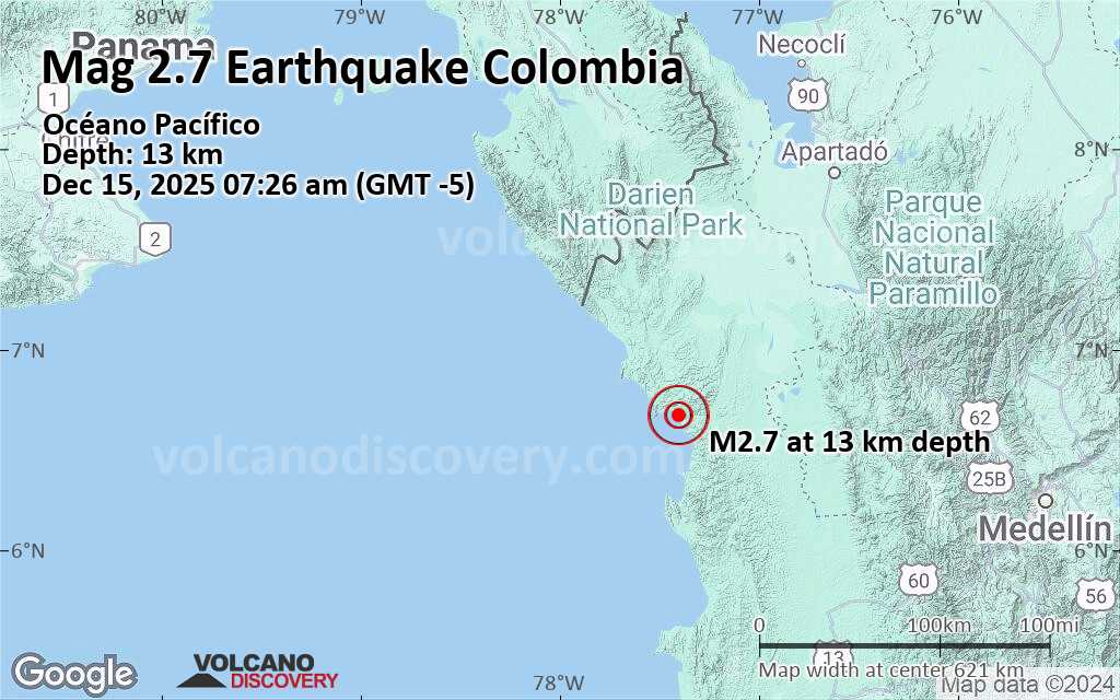 Weak Mag. 2.7 Earthquake - 50 km North of Bahia Solano, Departamento ...