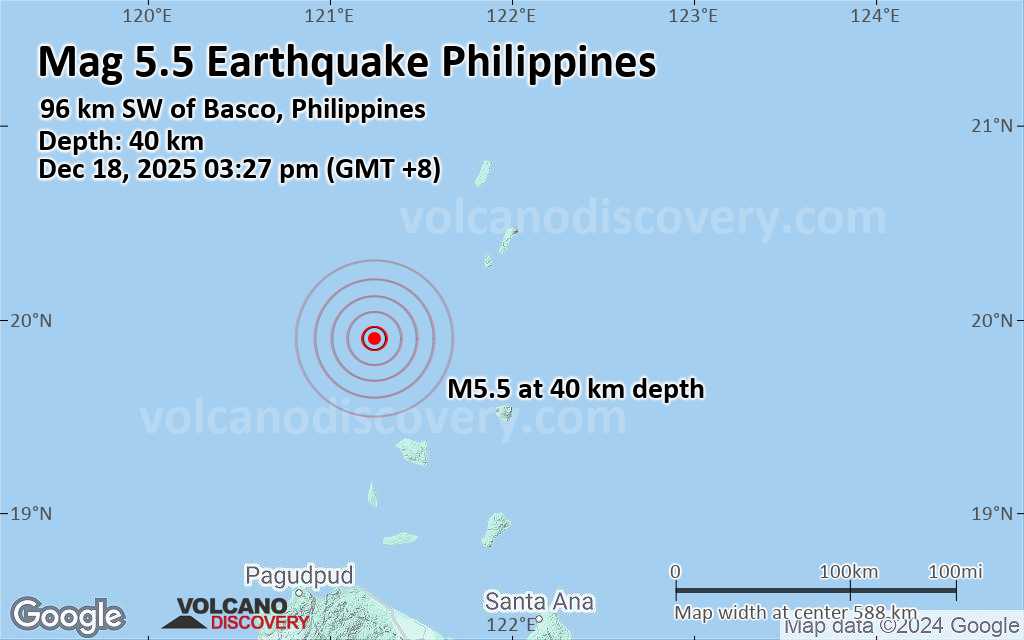 Strong Mag. 5.5 Earthquake - South China Sea, 67 km North of Calayan ...