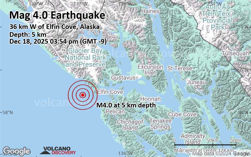Moderate Mag. 4.0 Earthquake - 93 mi West of Juneau, Juneau City and ...