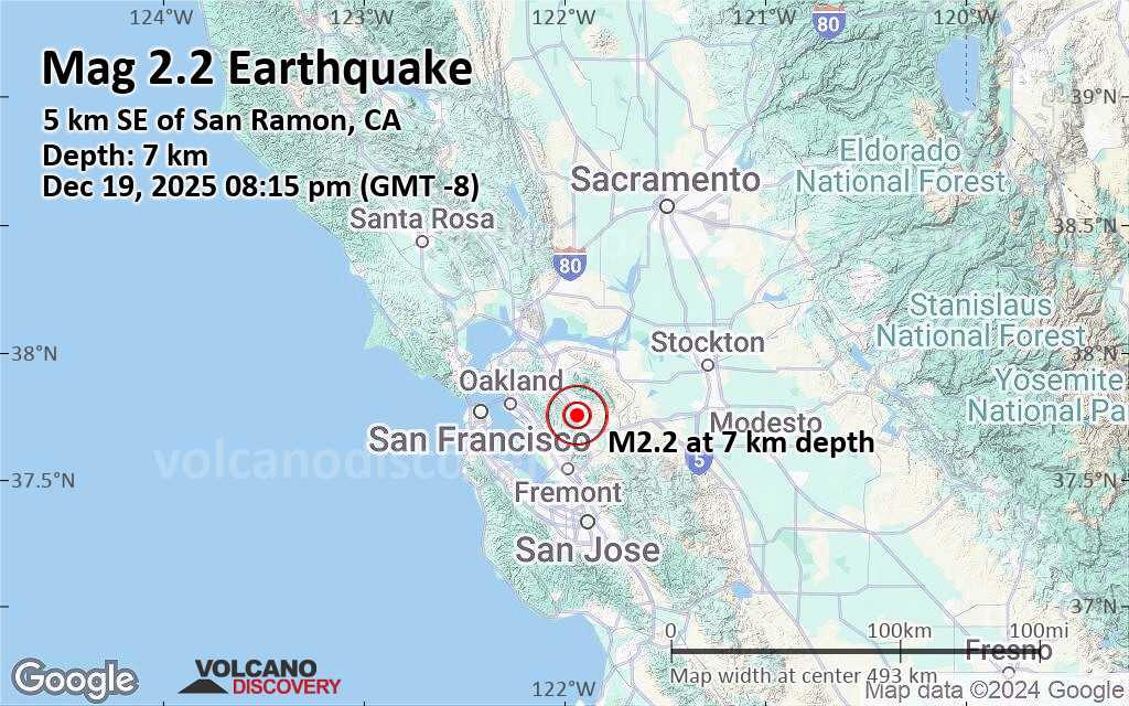 Weak Mag. 2.2 Earthquake - 5 km SE of San Ramon, CA, on Friday, Dec 19 ...