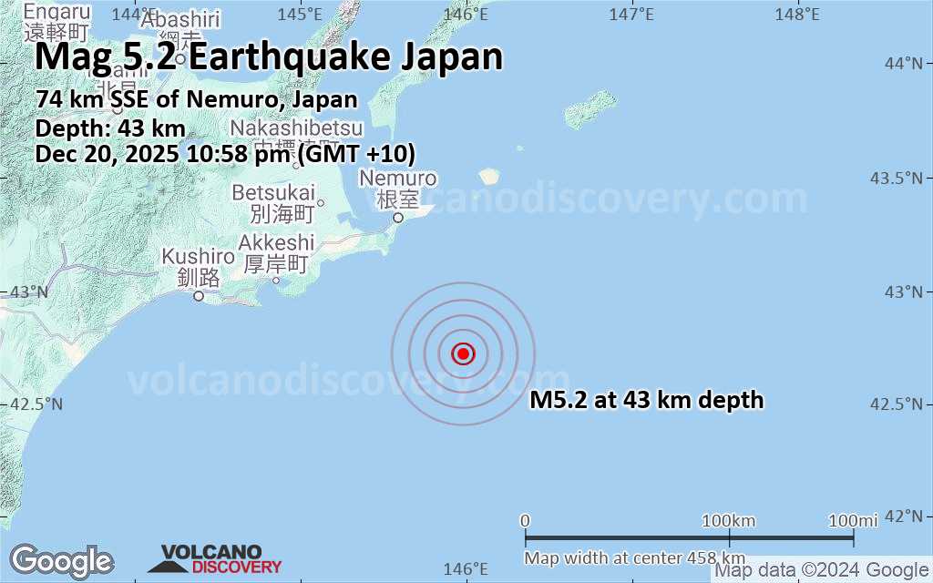 Strong Mag. 5.2 Earthquake - North Pacific Ocean, 74 km Southeast of ...