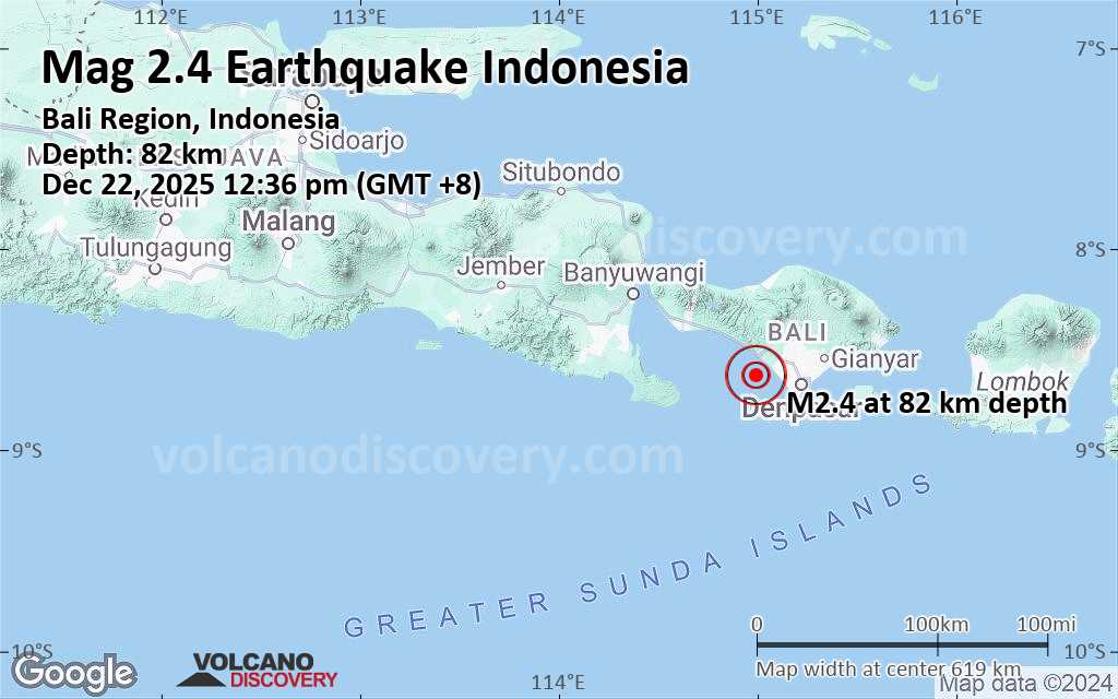Schwaches Erdbeben Stärke 2.4 - Bali Sea, 25 km westlich von Denpasar ...