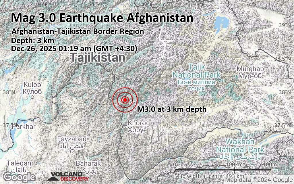 Light Mag. 3.0 Earthquake (unconfirmed) - Badakhshan, Afghanistan, on ...