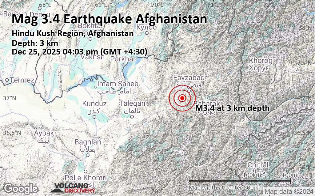 Light Mag. 3.4 Earthquake (unconfirmed) - 18 km Southwest of Fayzabad ...