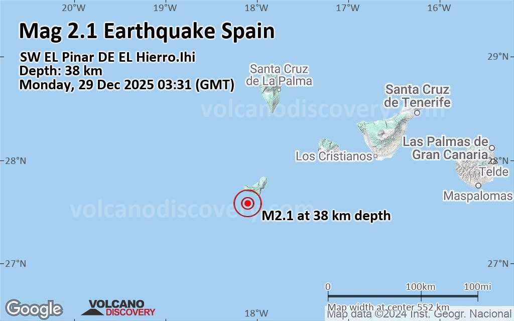 Weak Mag. 2.1 Earthquake - 21 km Southwest of Frontera, Santa Cruz de ...