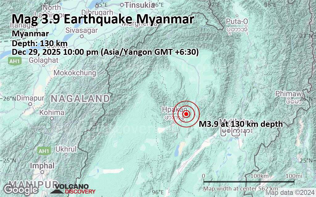 Light Mag. 3.9 Earthquake - Myanmar on Monday, Dec 29, 2025, at 10:00 ...