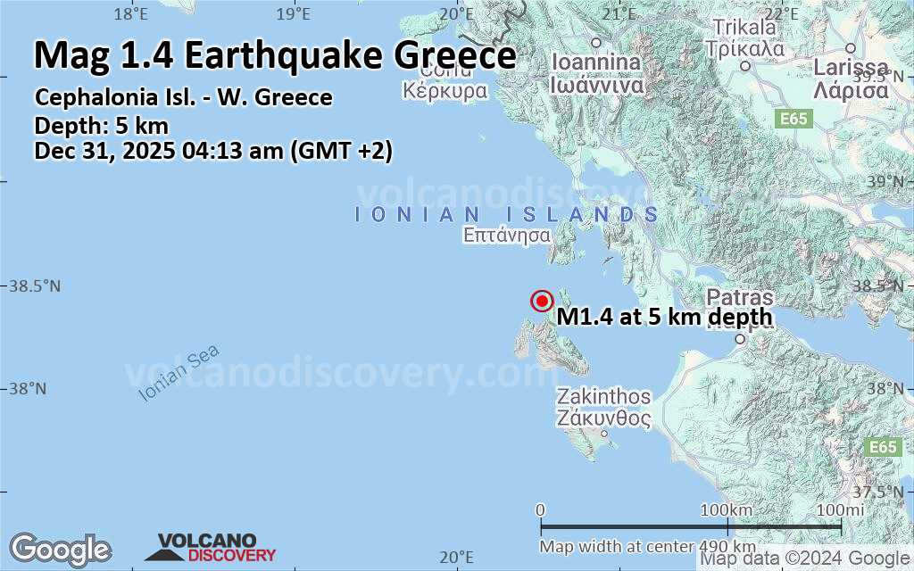 Minor Mag. 1.4 Earthquake - Ionian Sea, 14 km West of Ithaca Island ...