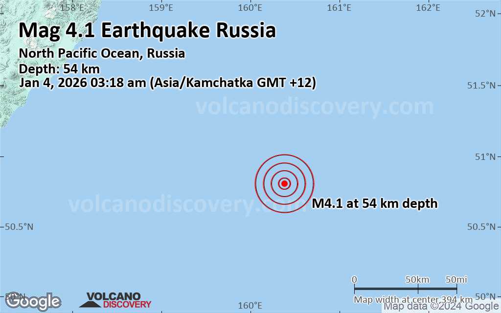 Terremoto moderado mag. 4.1 - Russia: 273 km From Petropavlovsk ...