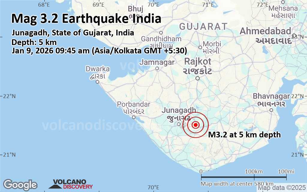 Light Mag. 3.2 Earthquake - Junagadh, 31 km Southeast of Jetpur, Rajkot ...