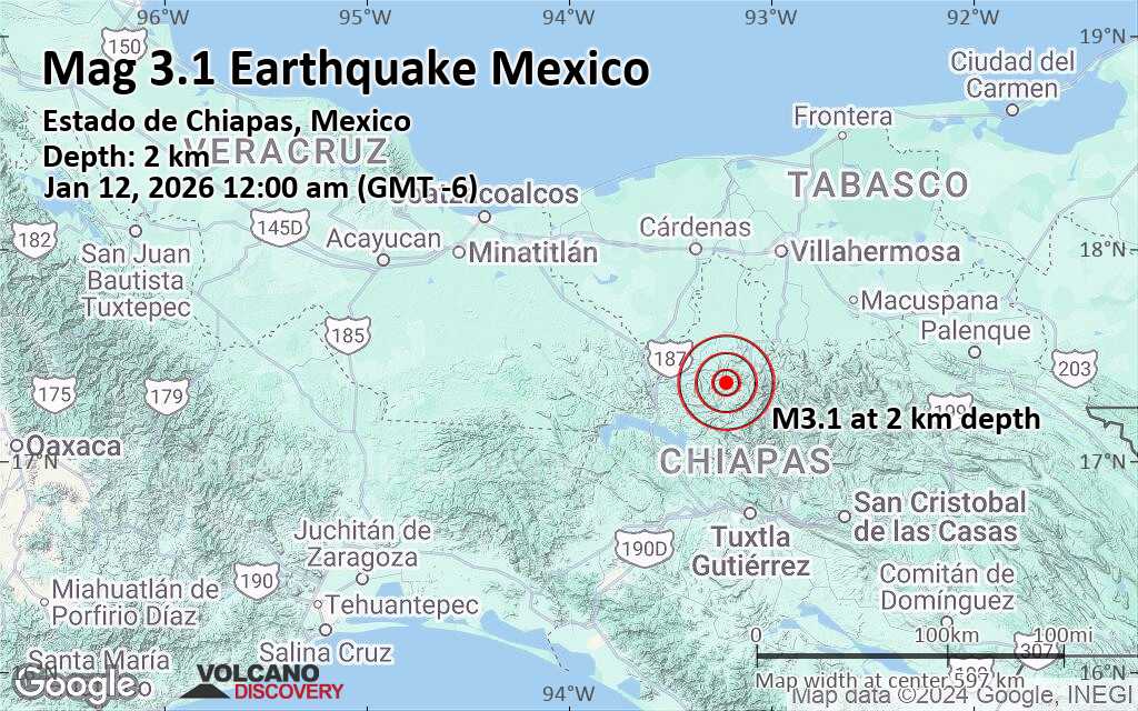 Light Mag. 3.1 Earthquake - Estado de Chiapas, 36 km Southwest of Teapa ...