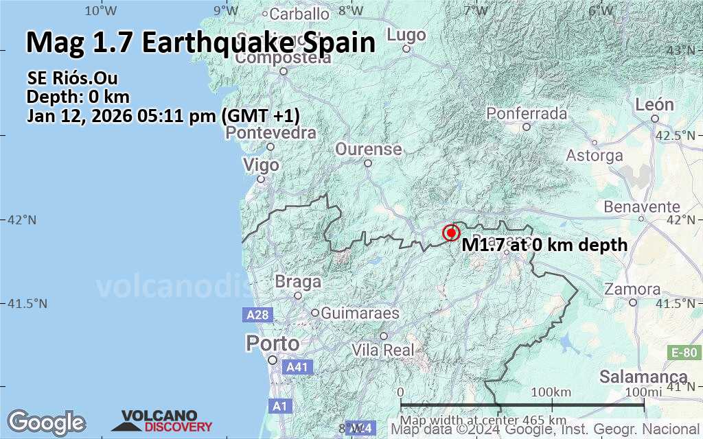 Minor Mag. 1.7 Earthquake - 20 km East of Verin, Ourense, Galicia ...