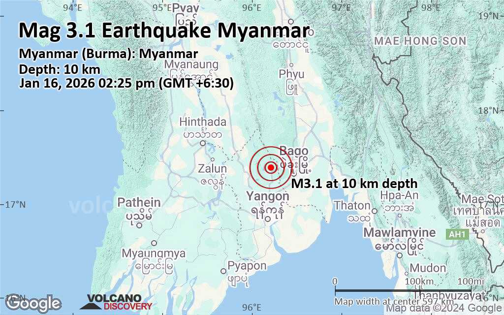 Light Mag. 3.1 Earthquake - 28 km East of Taikkyi, Yangon, Myanmar, on ...
