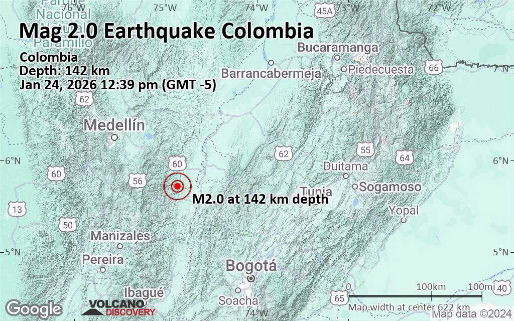 Weak Mag. 2.0 Earthquake (unconfirmed) - 38 km Northwest of La Dorada ...