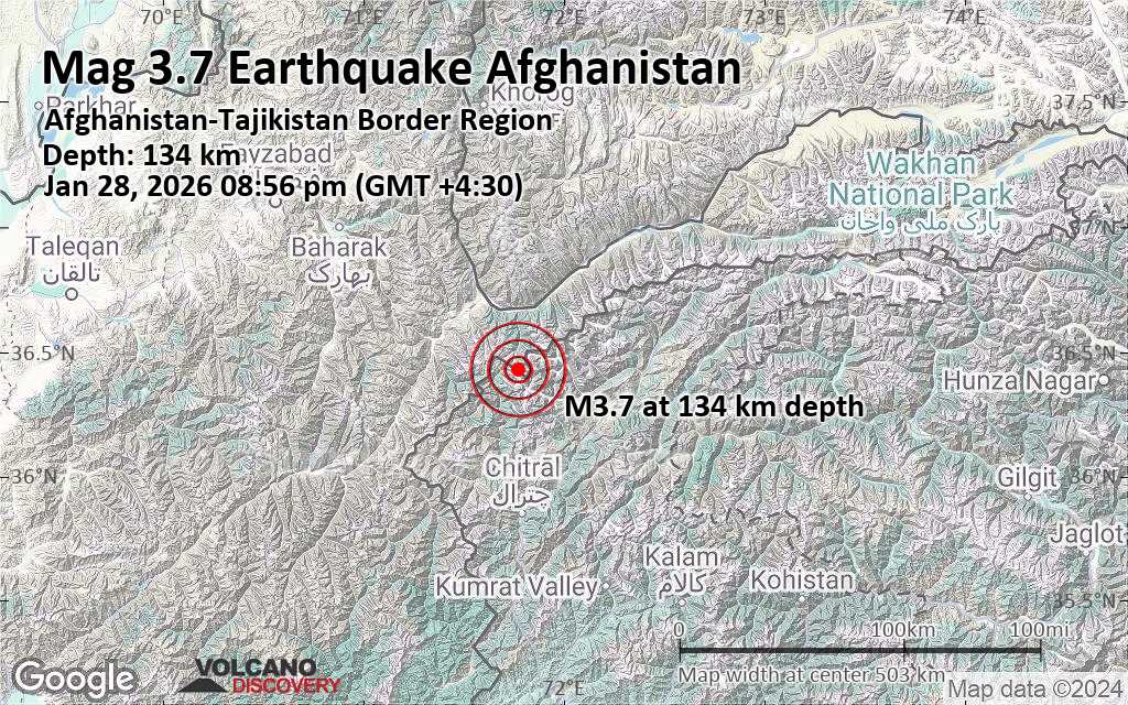 Light Mag. 3.7 Earthquake (unconfirmed) - Badakhshan, Afghanistan, on ...