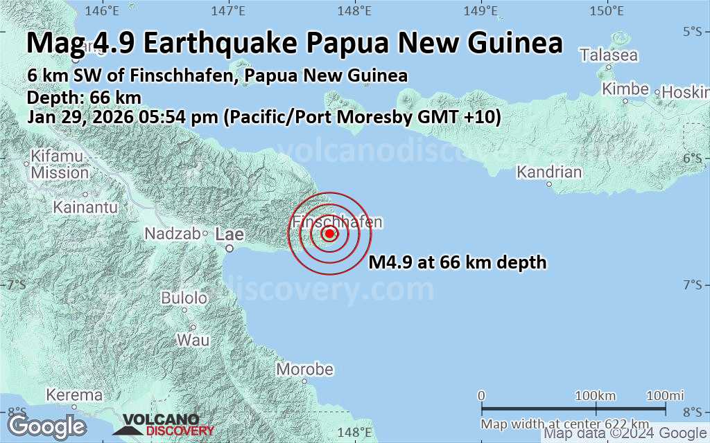 Moderate Mag. 4.9 Earthquake - Solomon Sea, 90 km East of Lae, Morobe ...