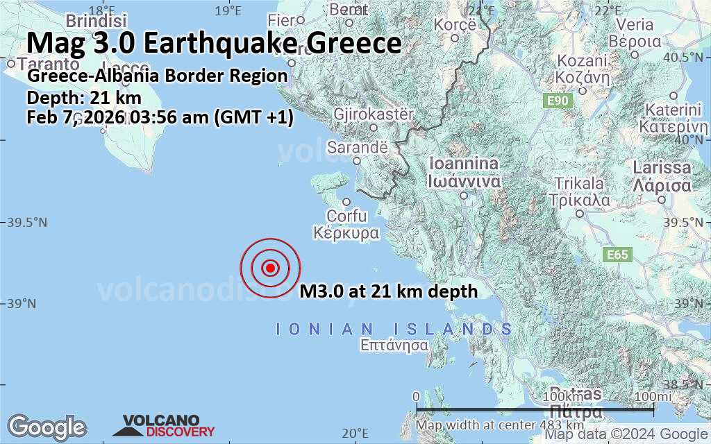 Light Mag. 3.0 Earthquake (unconfirmed) - Ionian Sea, 68 km Southwest ...