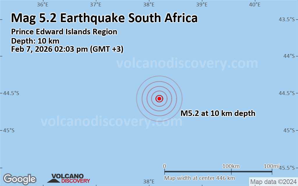 Strong Mag. 5.2 Earthquake - Prince Edward Islands Region on Saturday ...