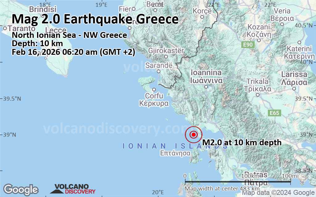 Weak Mag. 2.0 Earthquake - Ionian Sea, 11 km Northwest of Preveza ...