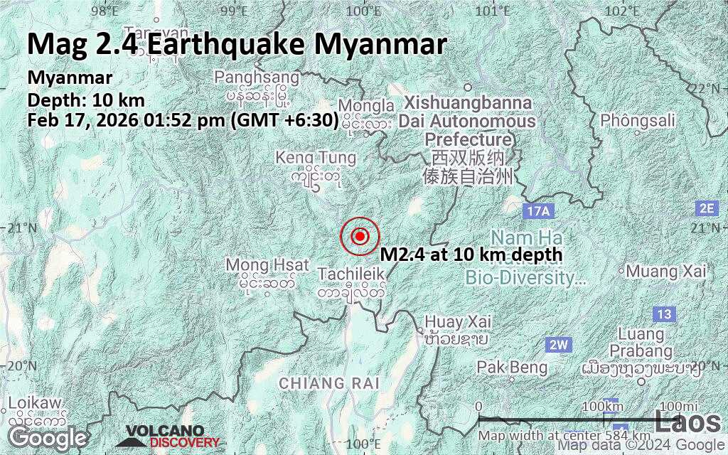 Weak Mag. 2.4 Earthquake - Myanmar on Tuesday, Feb 17, 2026, at 01:52 ...
