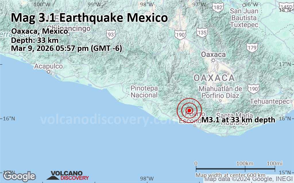 Light Mag. 3.1 Earthquake (unconfirmed) - 34 km Northwest of Puerto ...