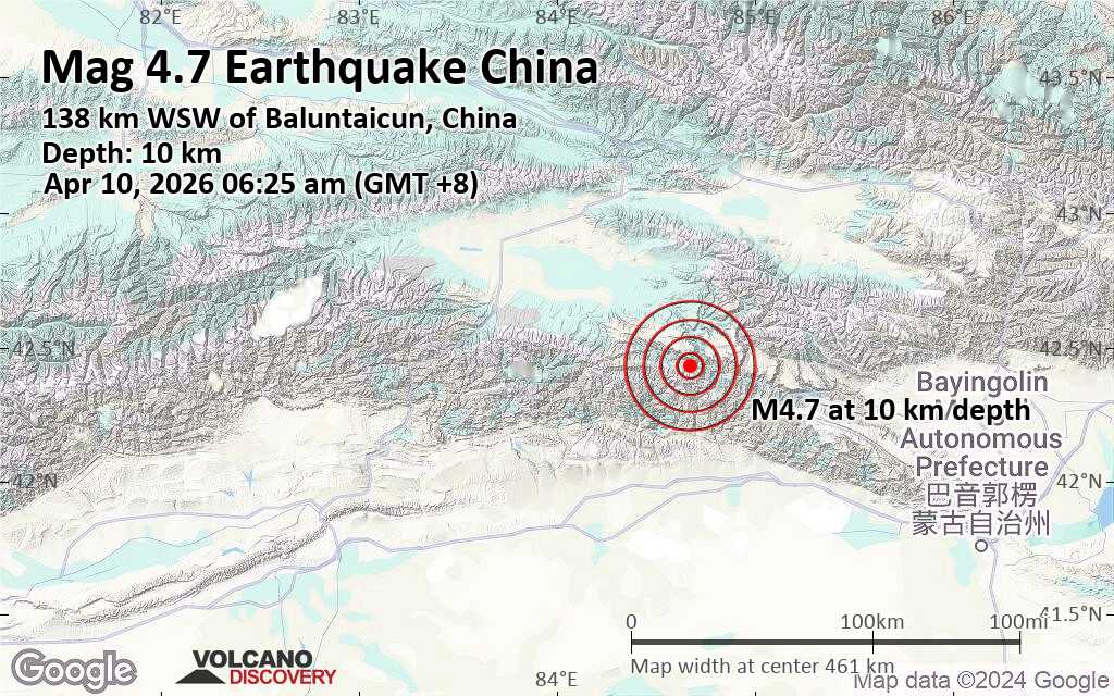 Moderate Mag. 4.7 Earthquake - 143 km Northwest of Korla, Xinjiang ...
