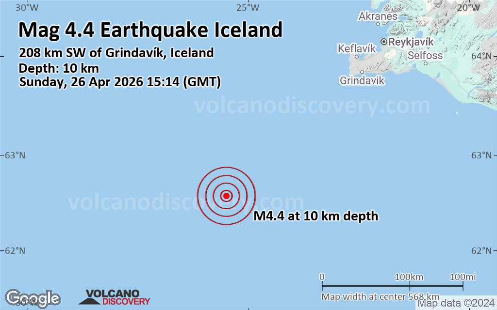 Moderate Mag. 4.4 Earthquake - Irminger Sea, 250 km Southwest of ...