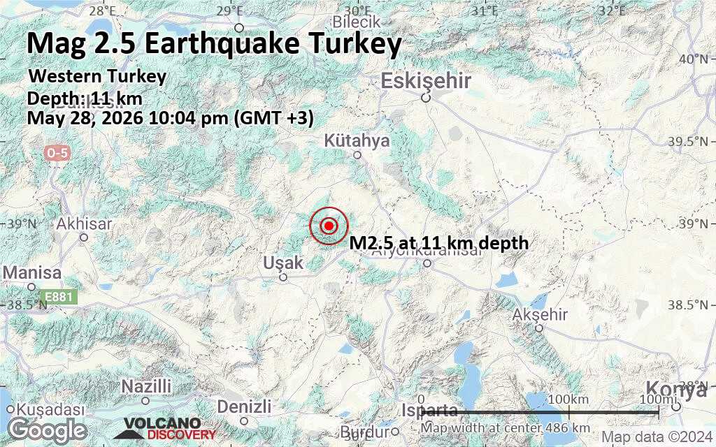 Weak Mag. 2.5 Earthquake - Kuetahya, 47 km Northeast of Usak, Usak ...