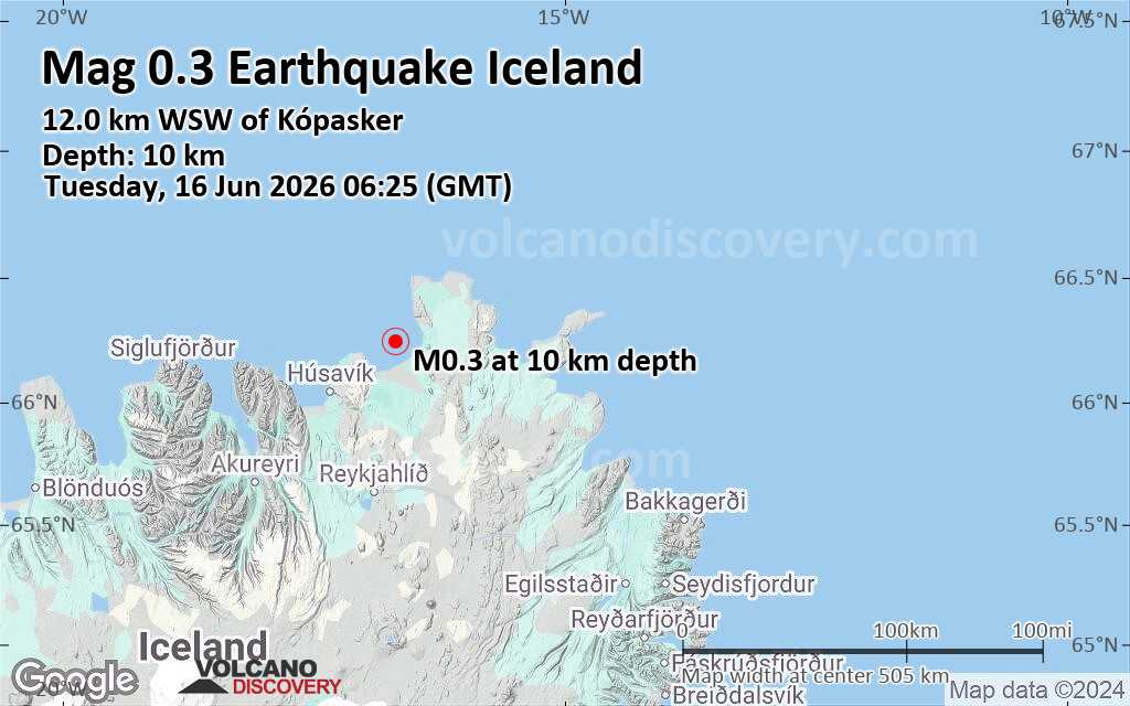 Minor Mag. 0.3 Earthquake - 12.0 km WSW of Kópasker on Tuesday, Jun 16 ...