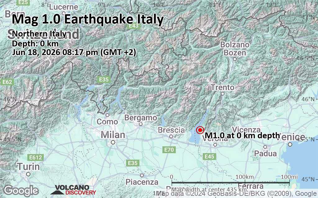 Minor Mag. 1.0 Earthquake - 28 km Northwest of Verona, Provincia di ...