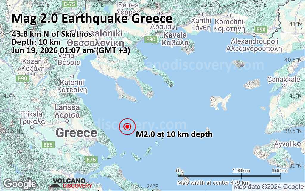 Weak Mag. 2.0 Earthquake - Aegean Sea, 44 km North of Skiathos, Nomos ...